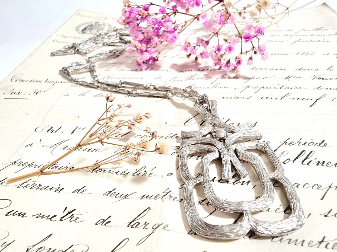 Avon Mid-century MODERNIST Necklace, Silver-tone Brutalist Design ...