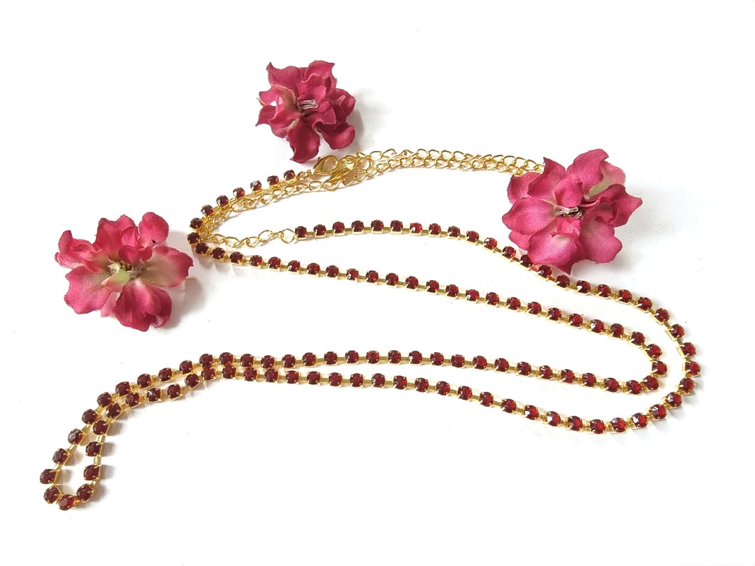 Garnet Red Vintage Rhinestone Belt Dark Red, Sparkling Glass Crystals ...