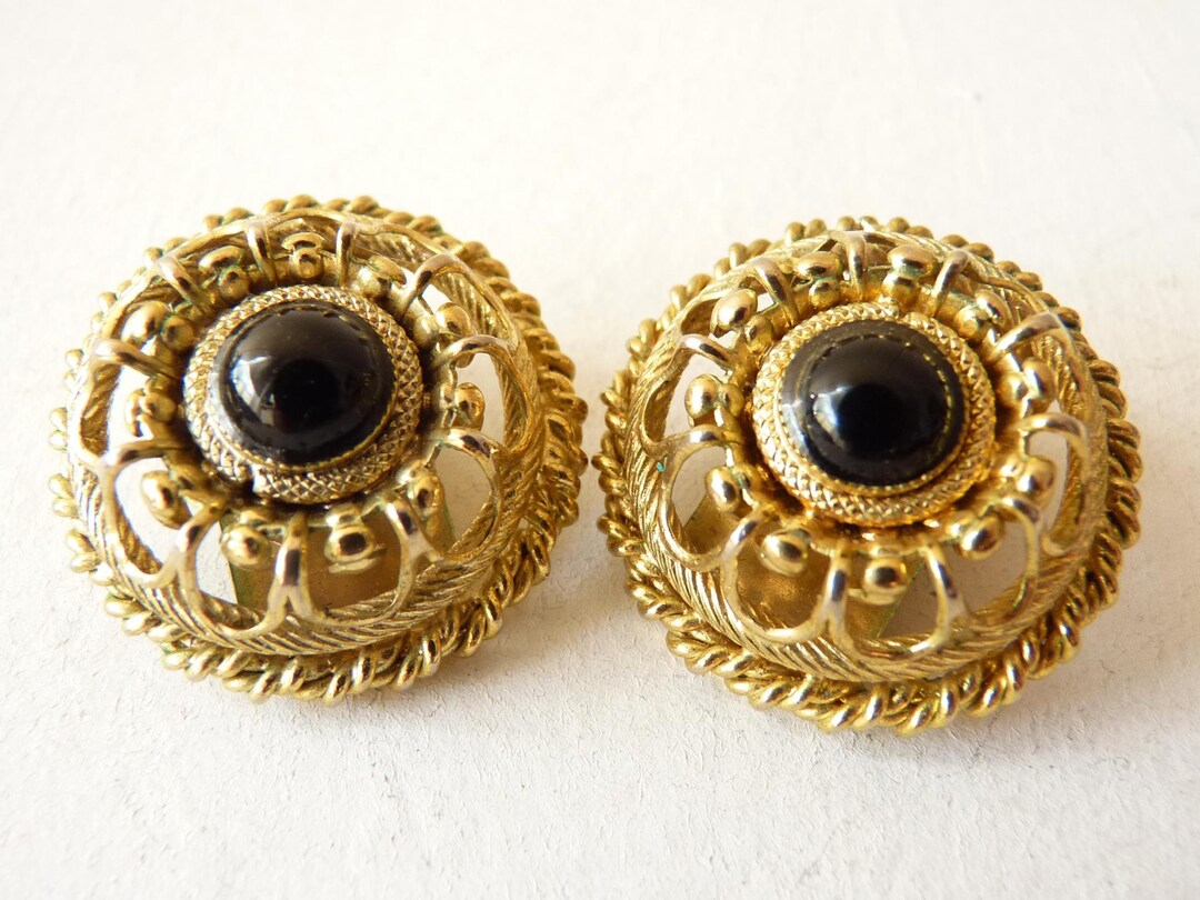 Vintage Clip-on Earrings 50s 60s Byzantine Style, Mid-century Glamor ...