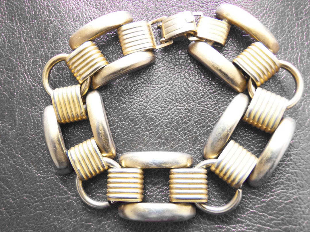 80s Byzantine Revival Jewelry Vintage Link Bracelet Square Wide New ...