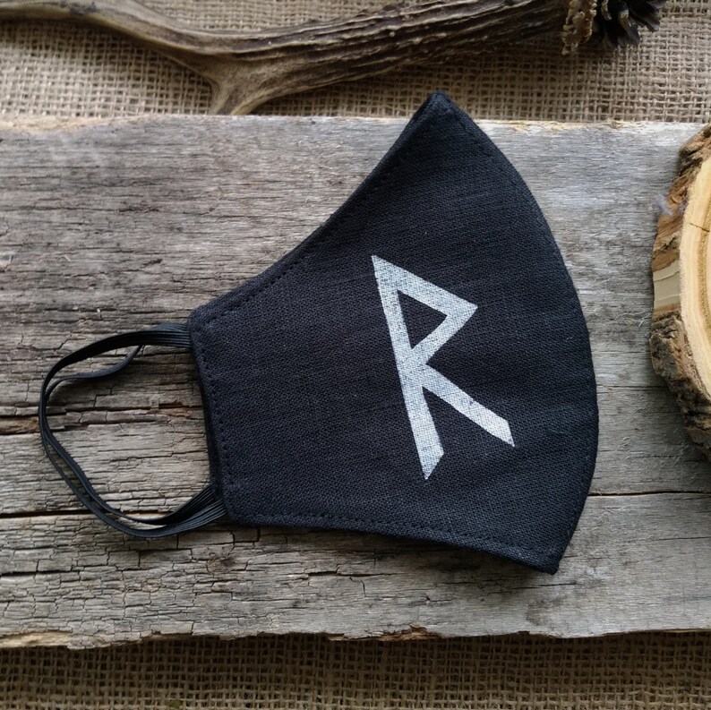 Runes face mask with handmade print. Viking style face mask. | Etsy