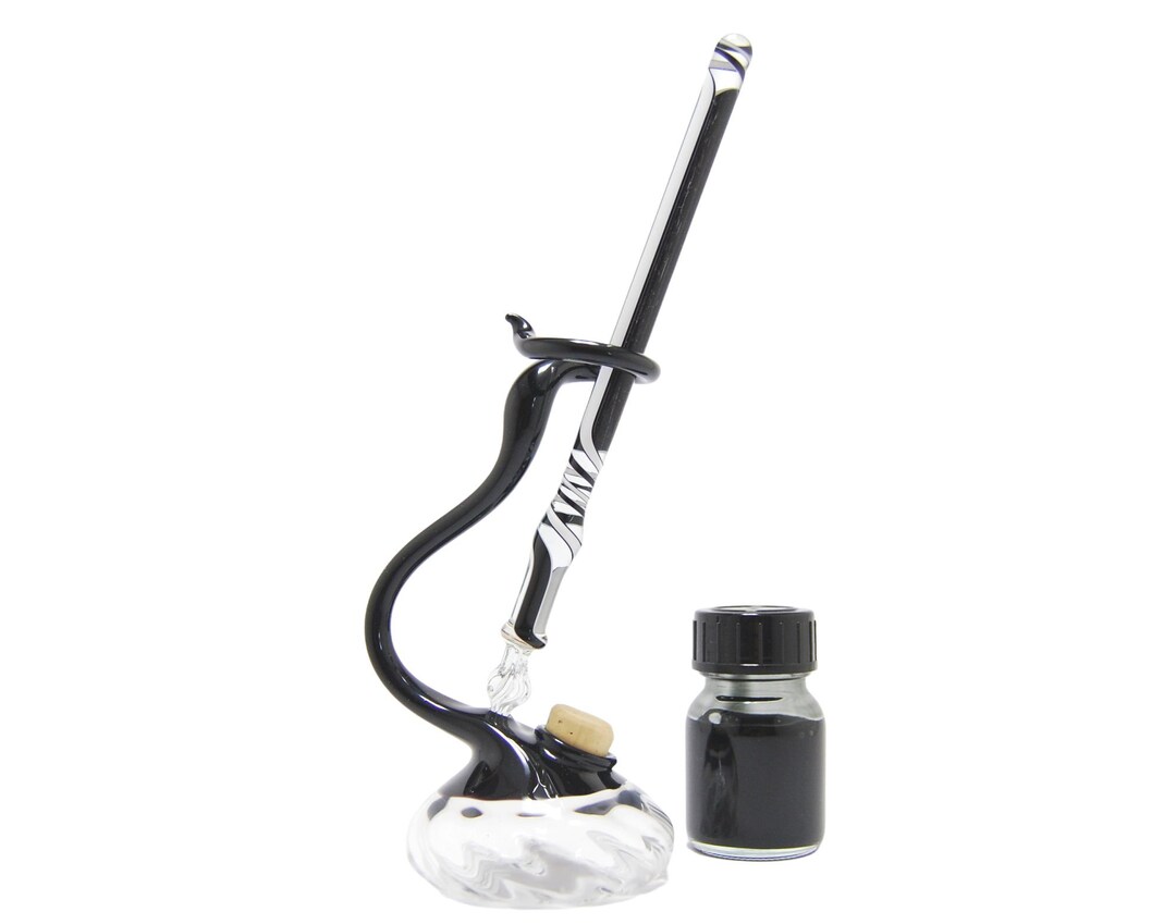 Gift Set 'black & White' Glass Pen and Inkwell Ink - Etsy