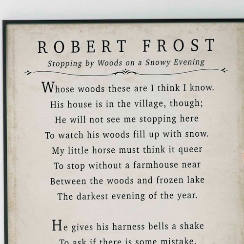 Robert Frost Poem Print Stopping by Woods on a Snowy Evening - Etsy