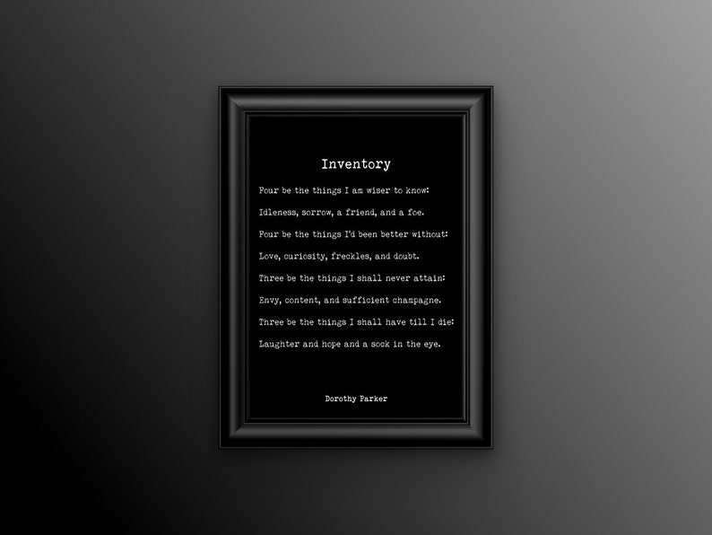 Dorothy Parker Poem Print. Dorothy Parker Inventory Poem - Etsy Australia