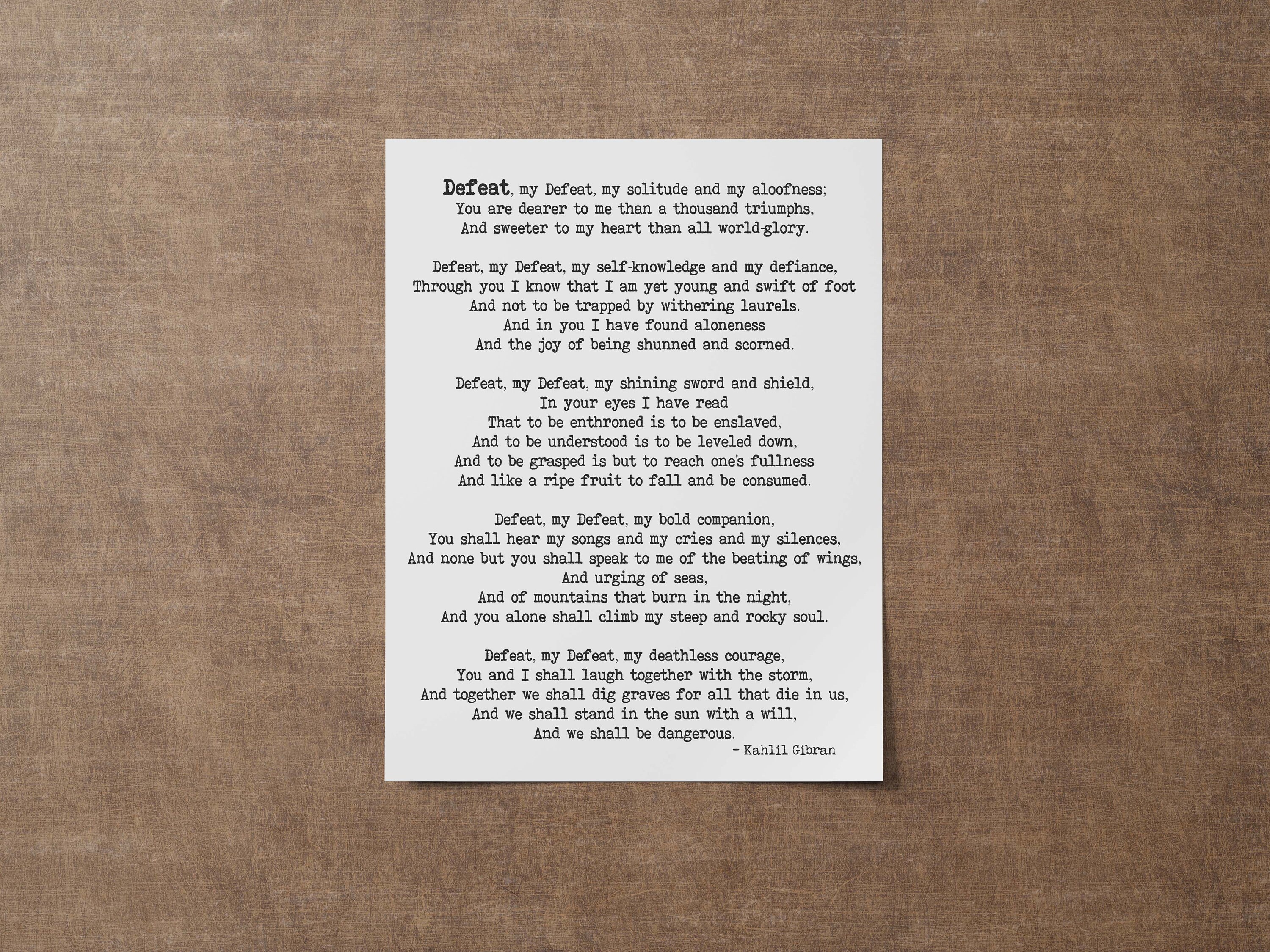 Kahlil Gibran Print. Defeat Poem Print - Etsy New Zealand