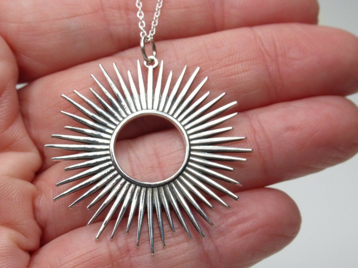 Spiked Sun Necklace 925 Sterling Silver Celestial Pendant | Etsy