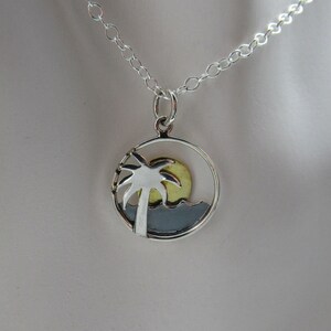 Palm Tree Ocean Waves & Sun Necklace Sterling Silver Tropical Beach ...