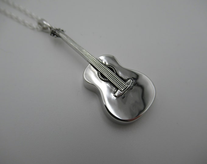Acoustic Guitar Necklace 925 Sterling Silver Music Pendant Musician ...