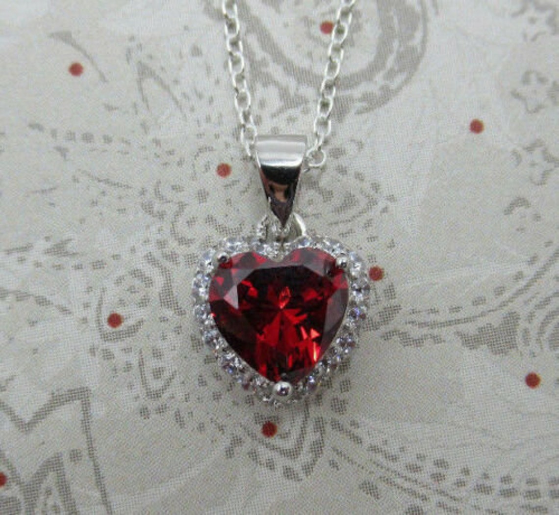 Red Garnet CZ Heart Pendant 925 Sterling Silver 1.6ct & 15 - Etsy