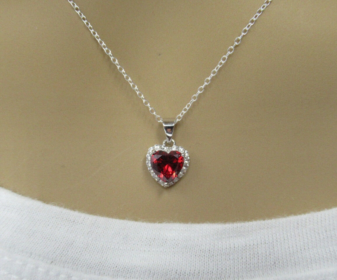 Red Garnet CZ Heart Pendant 925 Sterling Silver 1.6ct & 15 - Etsy
