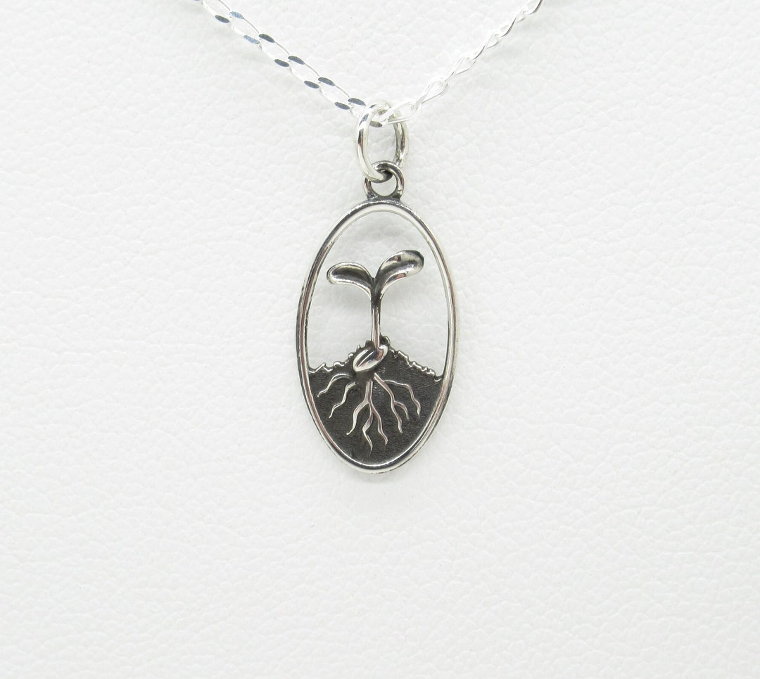 Growing Seed & Sprout Pendant Garden Necklace 925 Sterling - Etsy