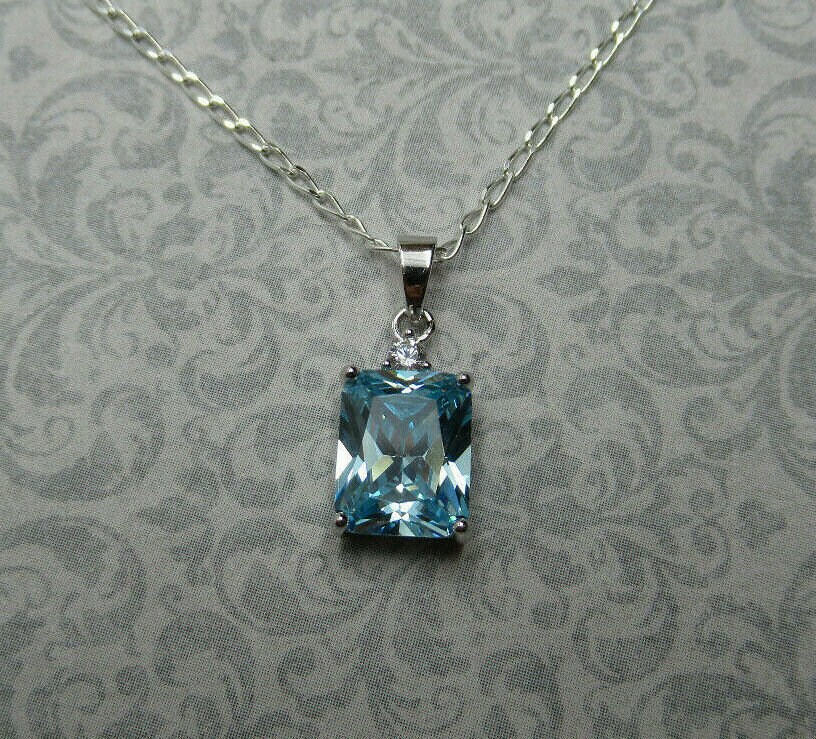 Light Blue Emerald Cut Necklace - Etsy