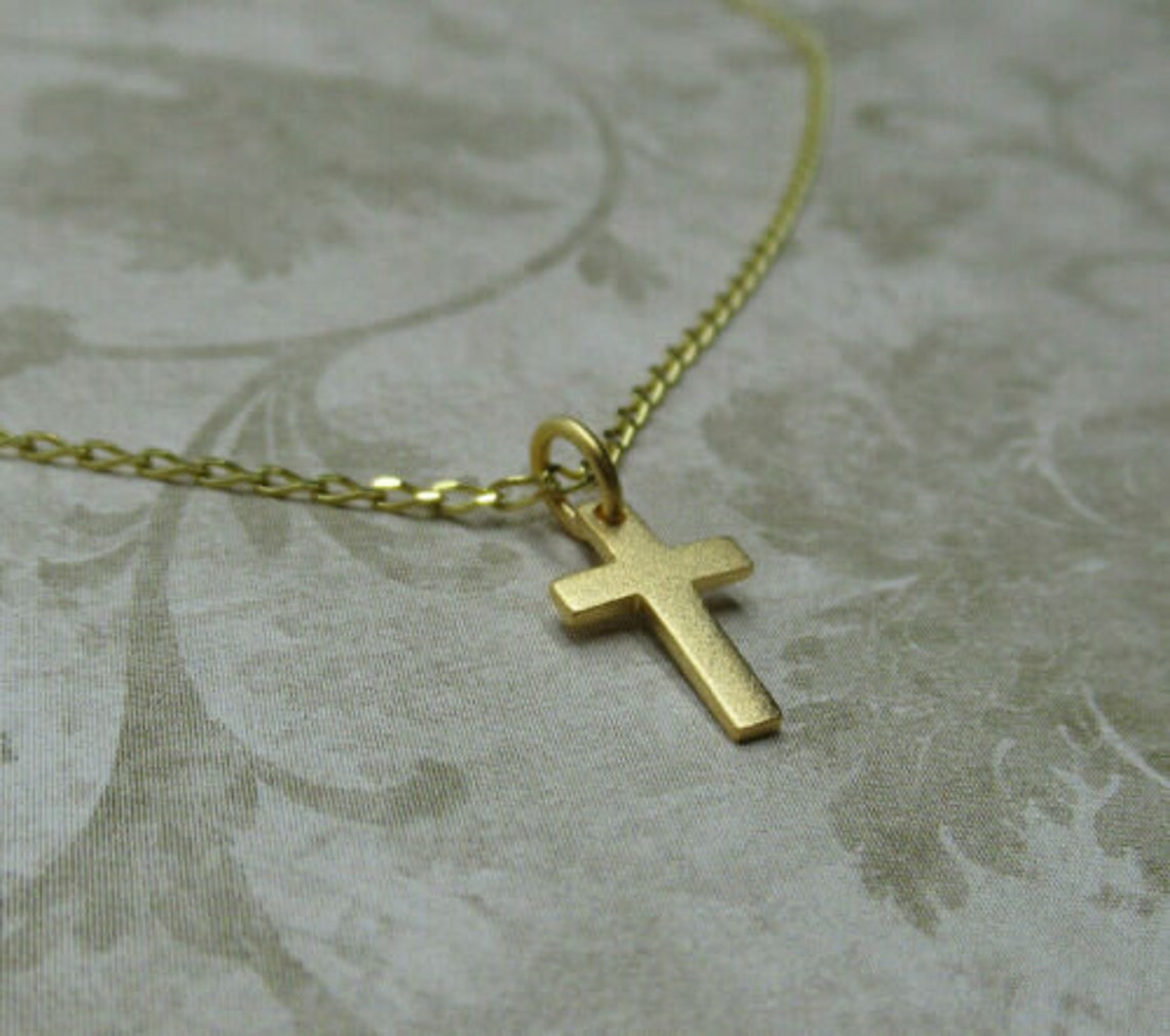 Simple Cross Necklace 24K Gold Plate Pendant Easter or - Etsy Polska
