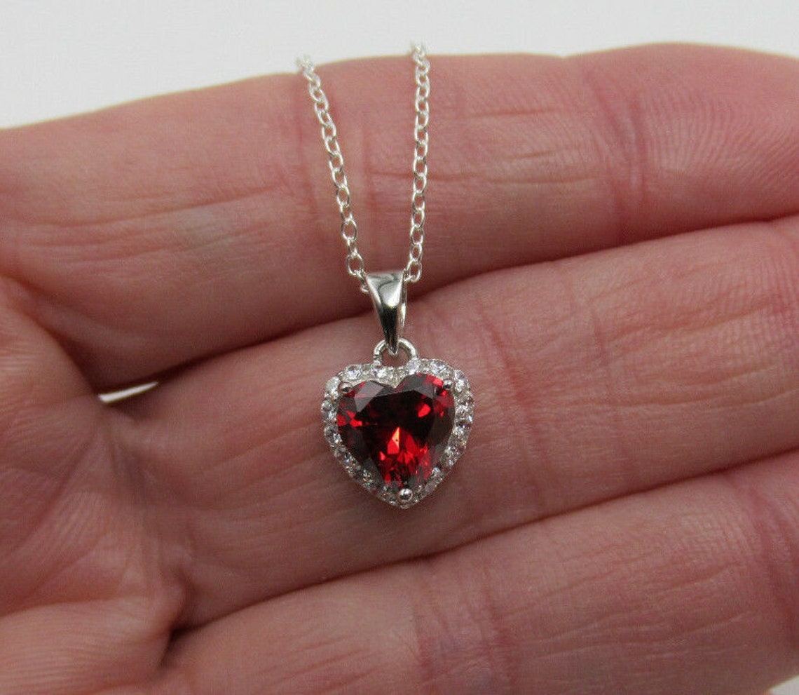 Red Garnet CZ Heart Pendant 925 Sterling Silver 1.6ct & 15 - Etsy