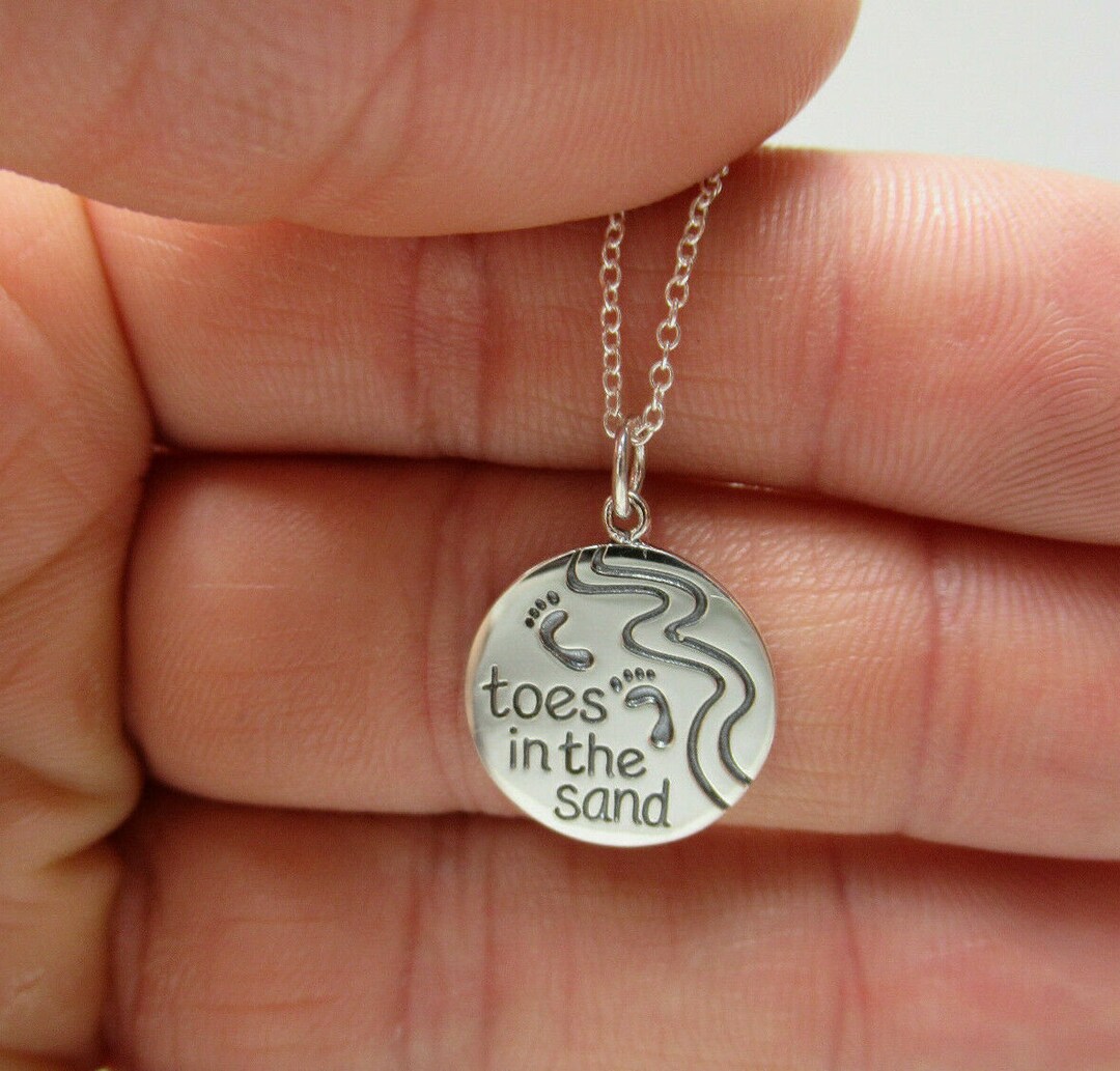 Toes in the Sand Text Pendant With Footprints 925 Sterling Silver Beach ...
