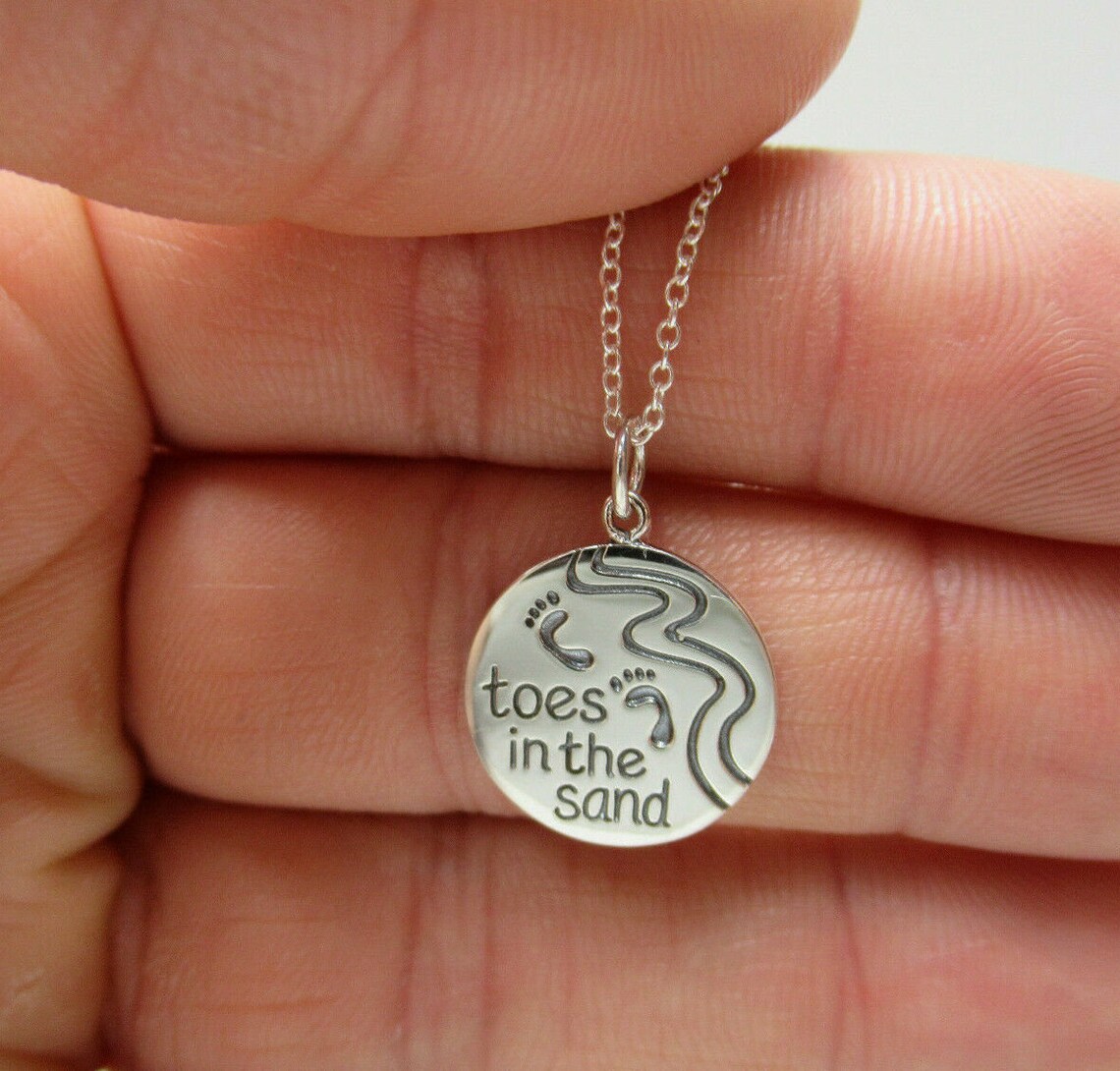 Toes in the Sand Text Pendant With Footprints 925 Sterling - Etsy