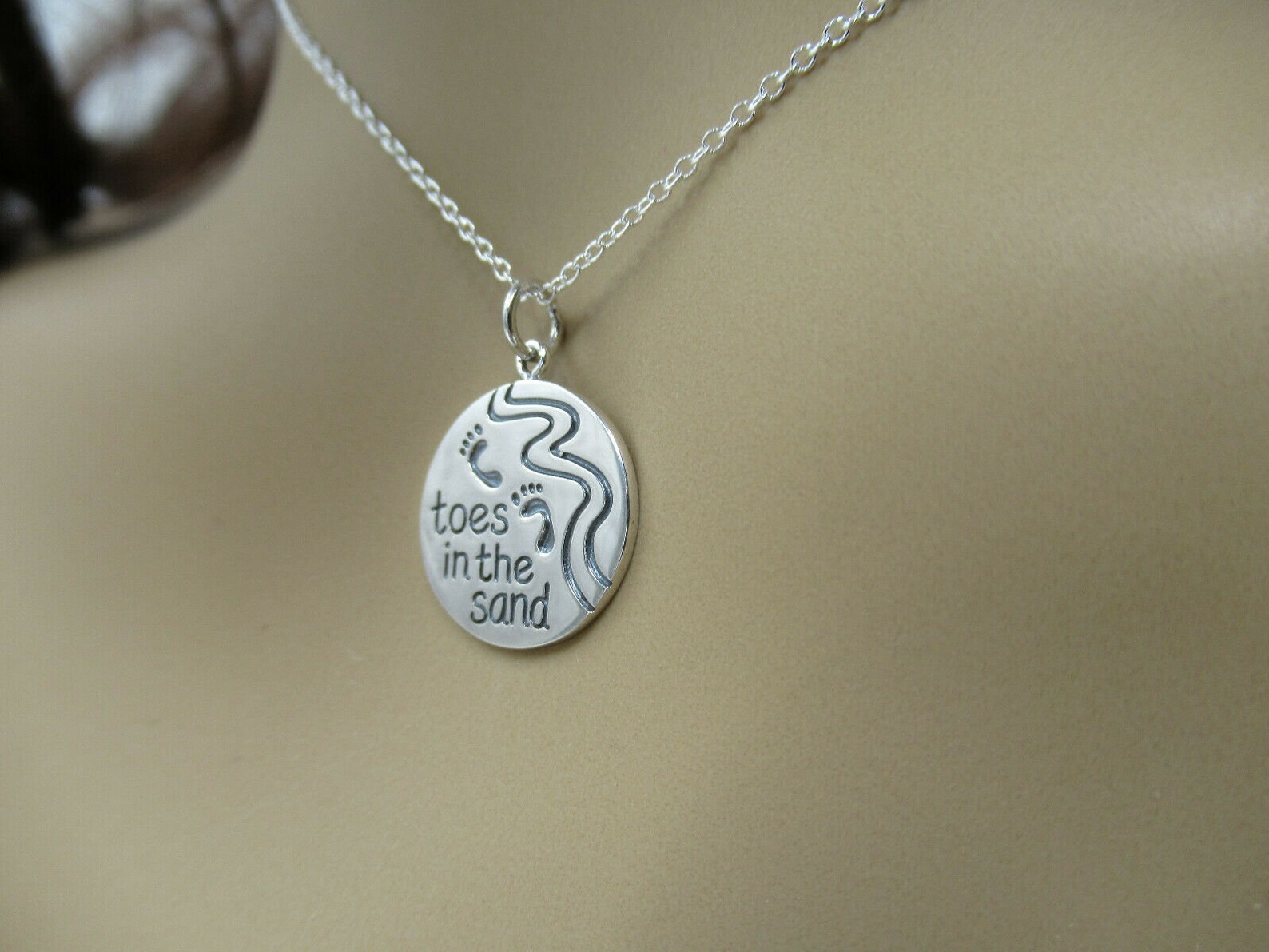 Toes in the Sand Text Pendant With Footprints 925 Sterling - Etsy
