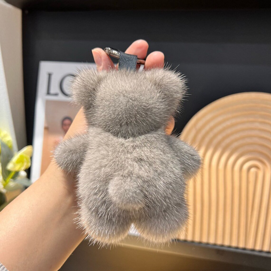 Fluffy Mink Fur Bear Doll Car Key Bag Pendant Keychains - Etsy