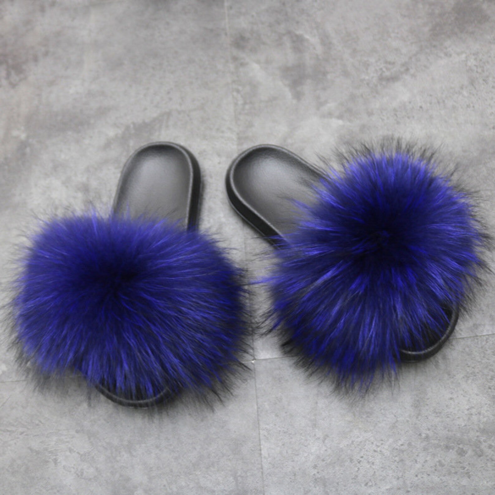 Real Raccoon Fur Slippers Fulffy Fur Pure Color Women Slides | Etsy