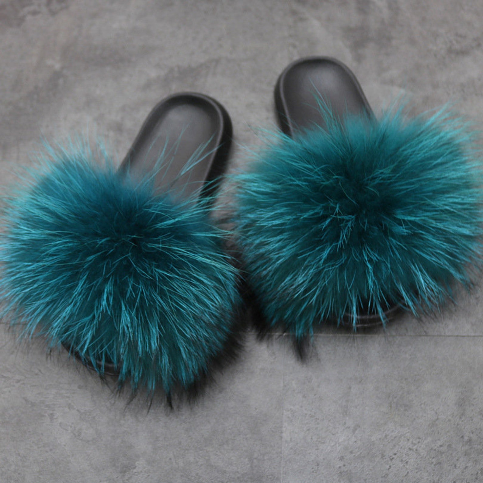 Real Raccoon Fur Slippers Fulffy Fur Pure Color Women Slides | Etsy