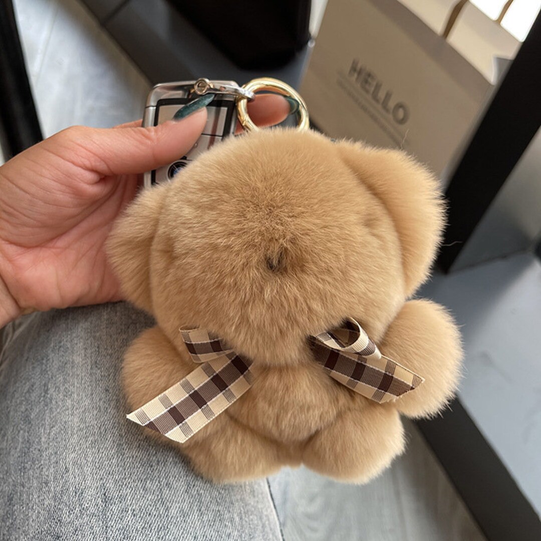 Faux Fur Teddy Bear Bag Charm Keychain for Car Keys Accessory - Etsy