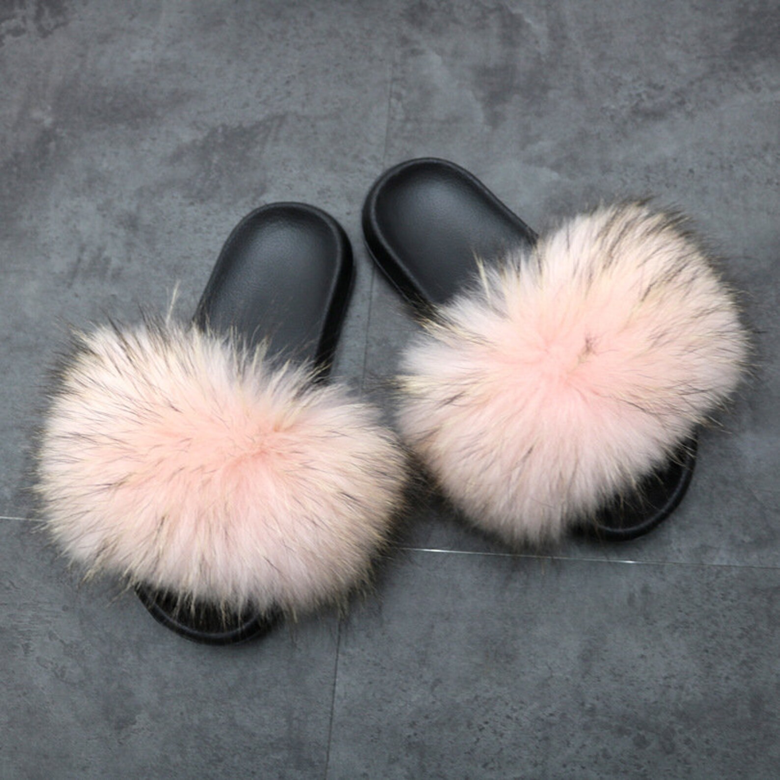 Real Raccoon Fur Slippers Fulffy Fur Pure Color Women Slides | Etsy