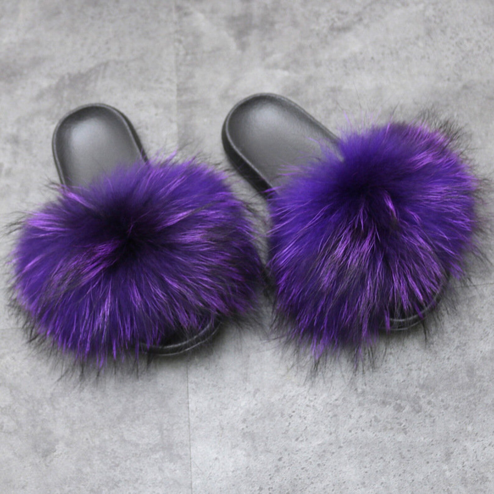 Real Raccoon Fur Slippers Fulffy Fur Pure Color Women Slides - Etsy