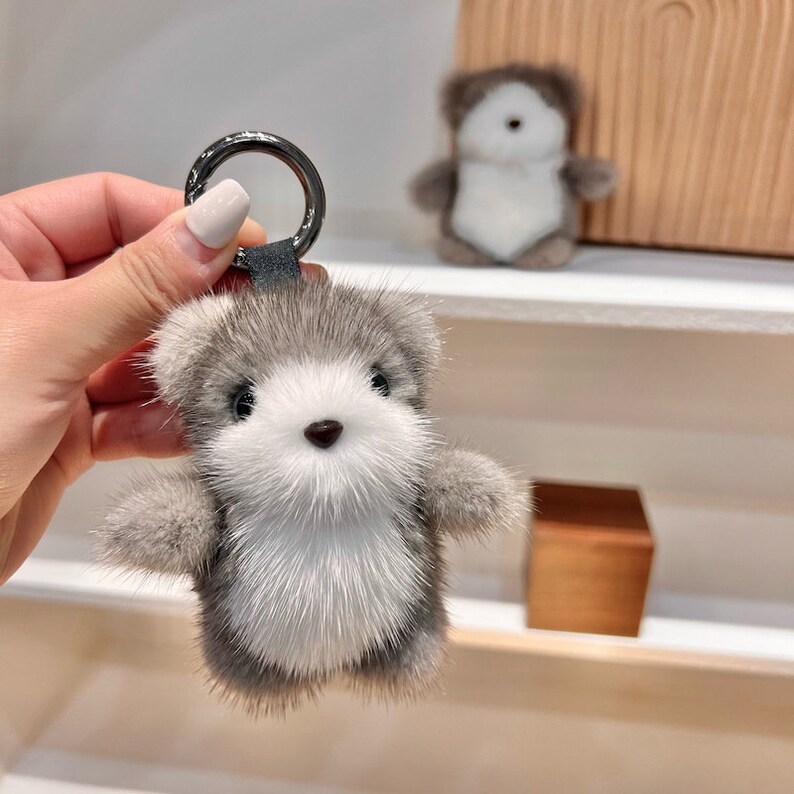 Fluffy Mink Fur Bear Doll Car Key Bag Pendant Keychains - Etsy