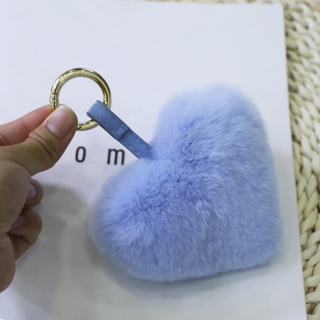 Rex Rabbit Hair Heart-shaped Key Chain Bag Accessory - Etsy