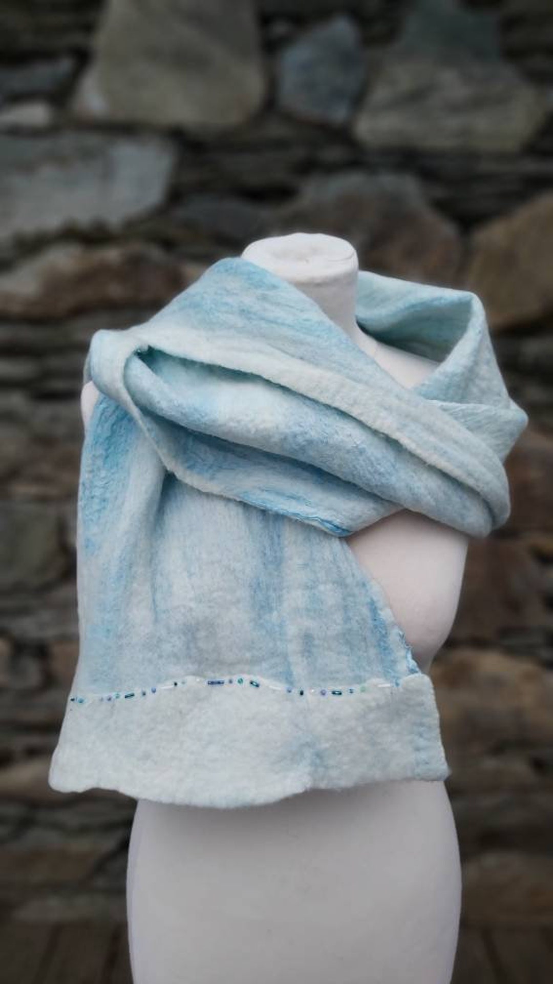 Hand Felted Scarf in Silk and Extra-fine Merino Wool, Stole, Cape, Neck ...