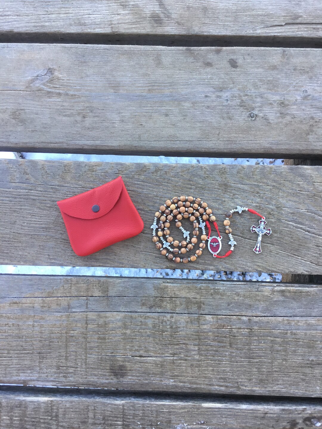 Confirmation Rosary W/red Leather Pouch - Etsy