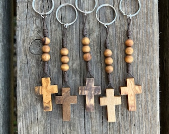 Wooden Cross Keychain - Etsy