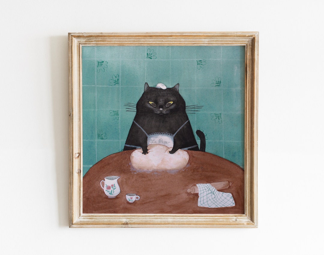 PEPE THE BAKER Art Print, Black Cat, Baker Cat - Etsy