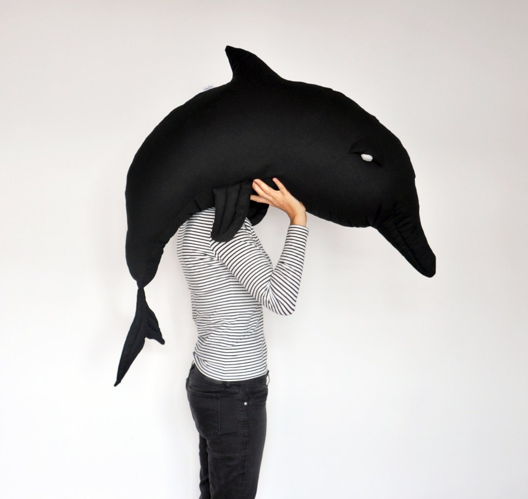 Giant Dolphin, Stuffed Mascot Made of Cotton, Black With Grey Eyes ...