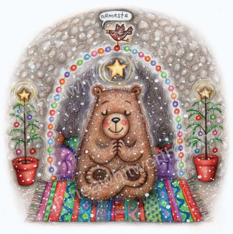 Yuletide Yogic Bear (I Bow to You) © Anthea Whitworth 2018. Christmas ...