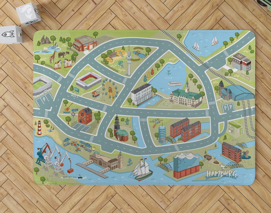 Spielteppich Hamburg! Samtweicher Kinderteppich / Autoteppich im Stadt ...