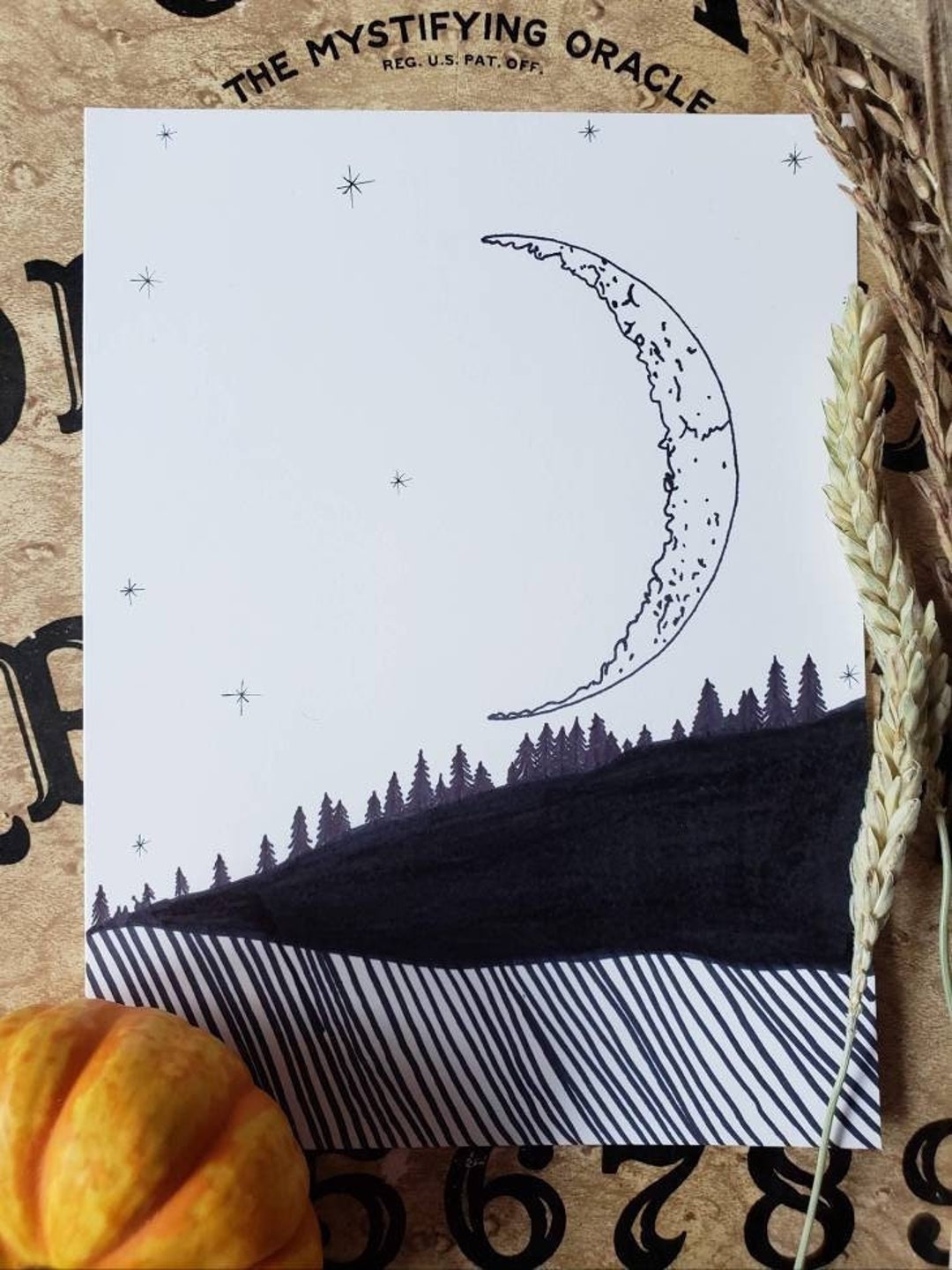 Crescent Moon Marker Illustration L Graphic Ink Drawing - Etsy