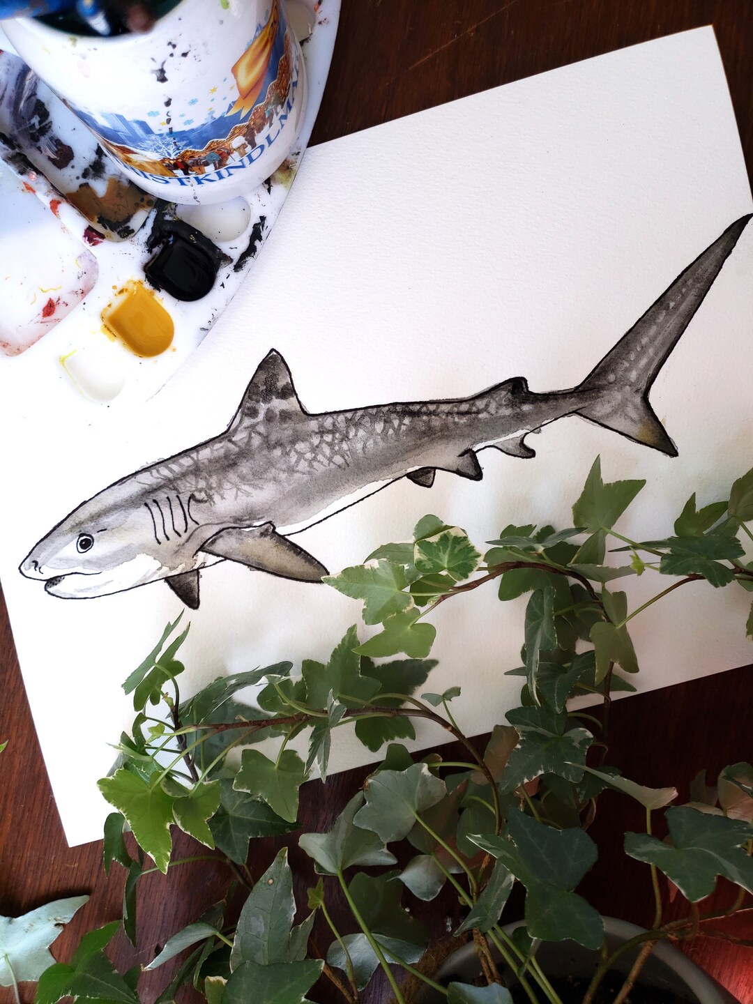 Tiger Shark Original Watercolor Painting L Ocean Decor L Shark ...