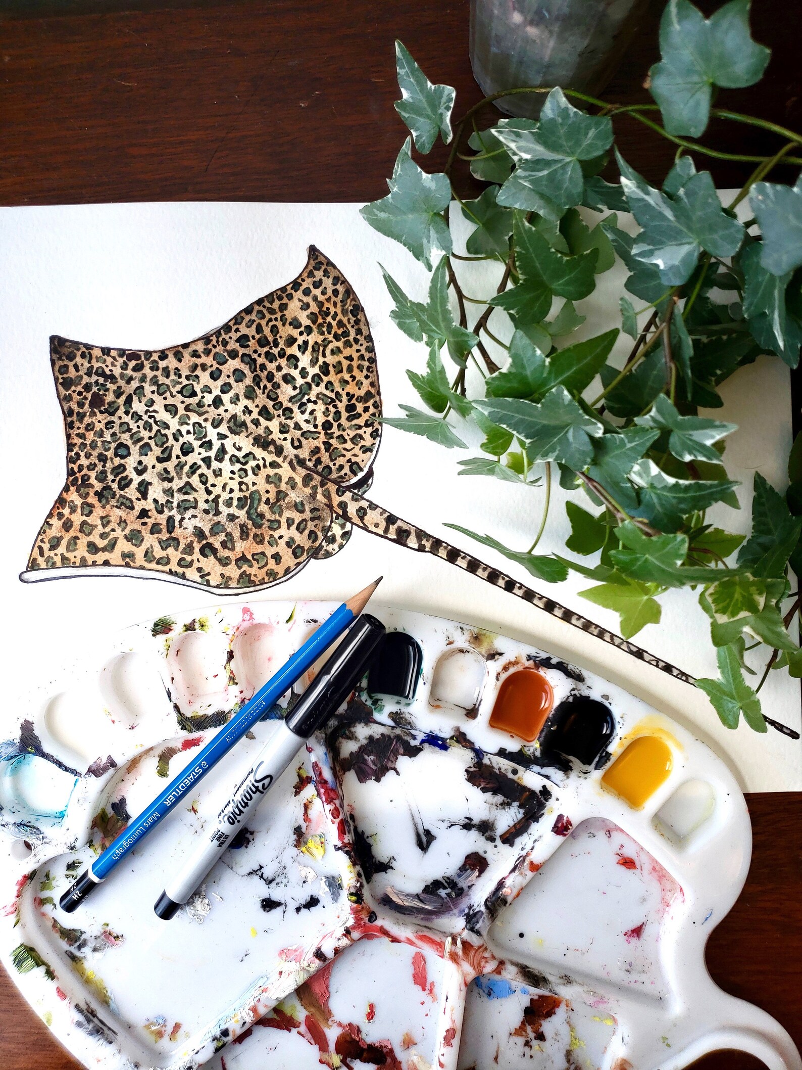 Leopard Whipray Original Watercolor Painting L Ray Illustration L Ocean ...