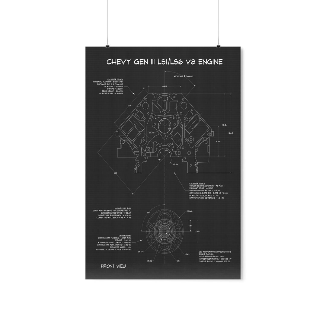 Print - Chevy GEN 3 LS1/LS6 - Engine-block Blueprint Art Collection ...
