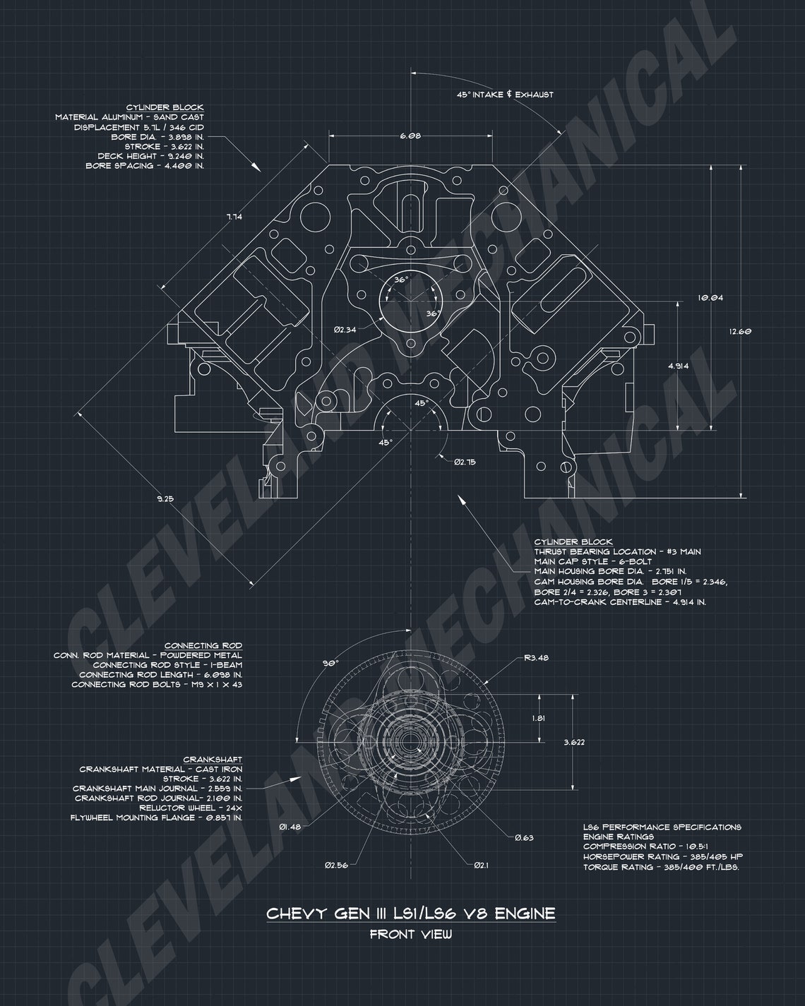 Digital - Chevy GEN 3 LS1/LS6 - Engine-block Blueprint Art Collection ...