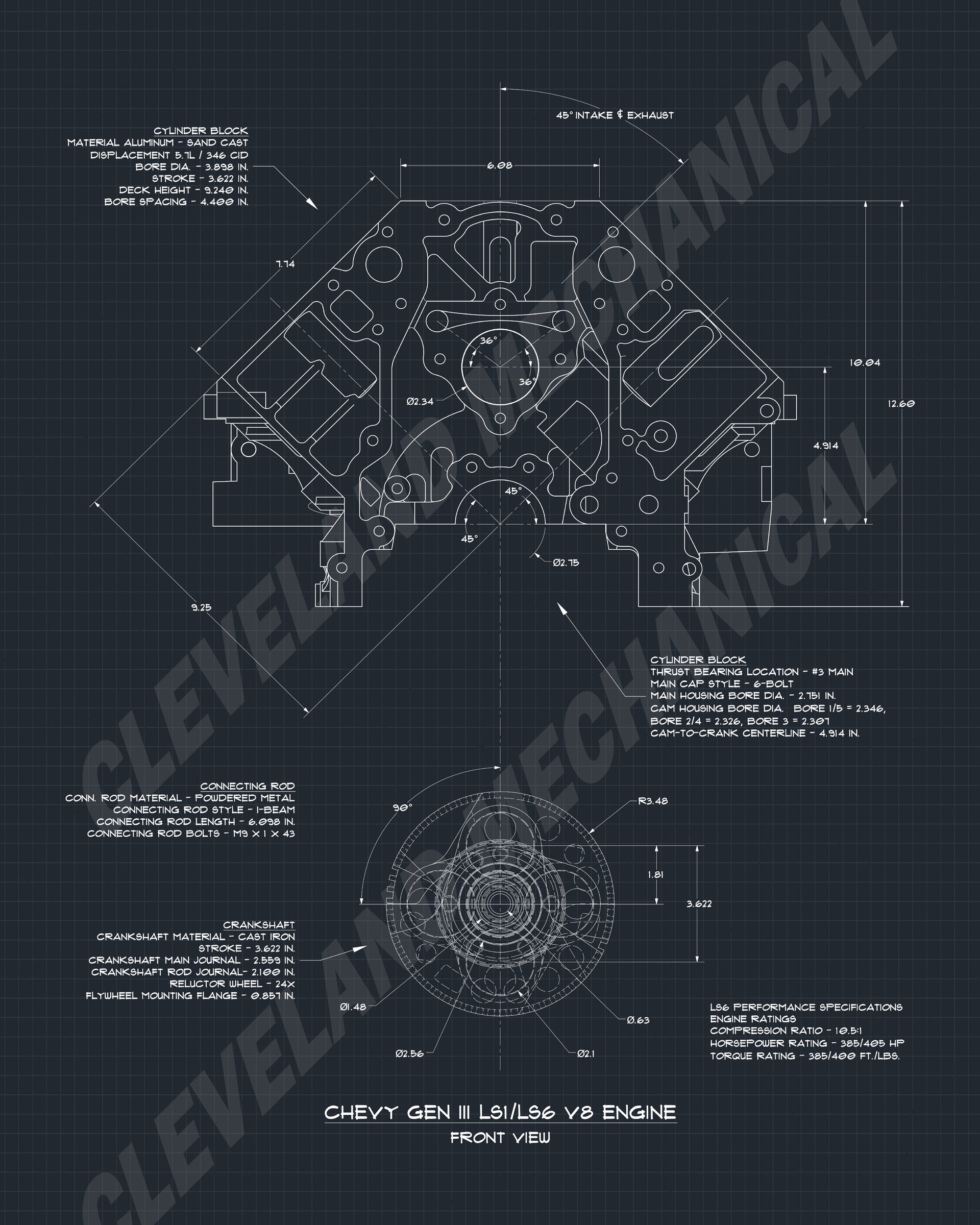 Digital - Chevy GEN 3 LS1/LS6 - Engine-block Blueprint Art Collection ...