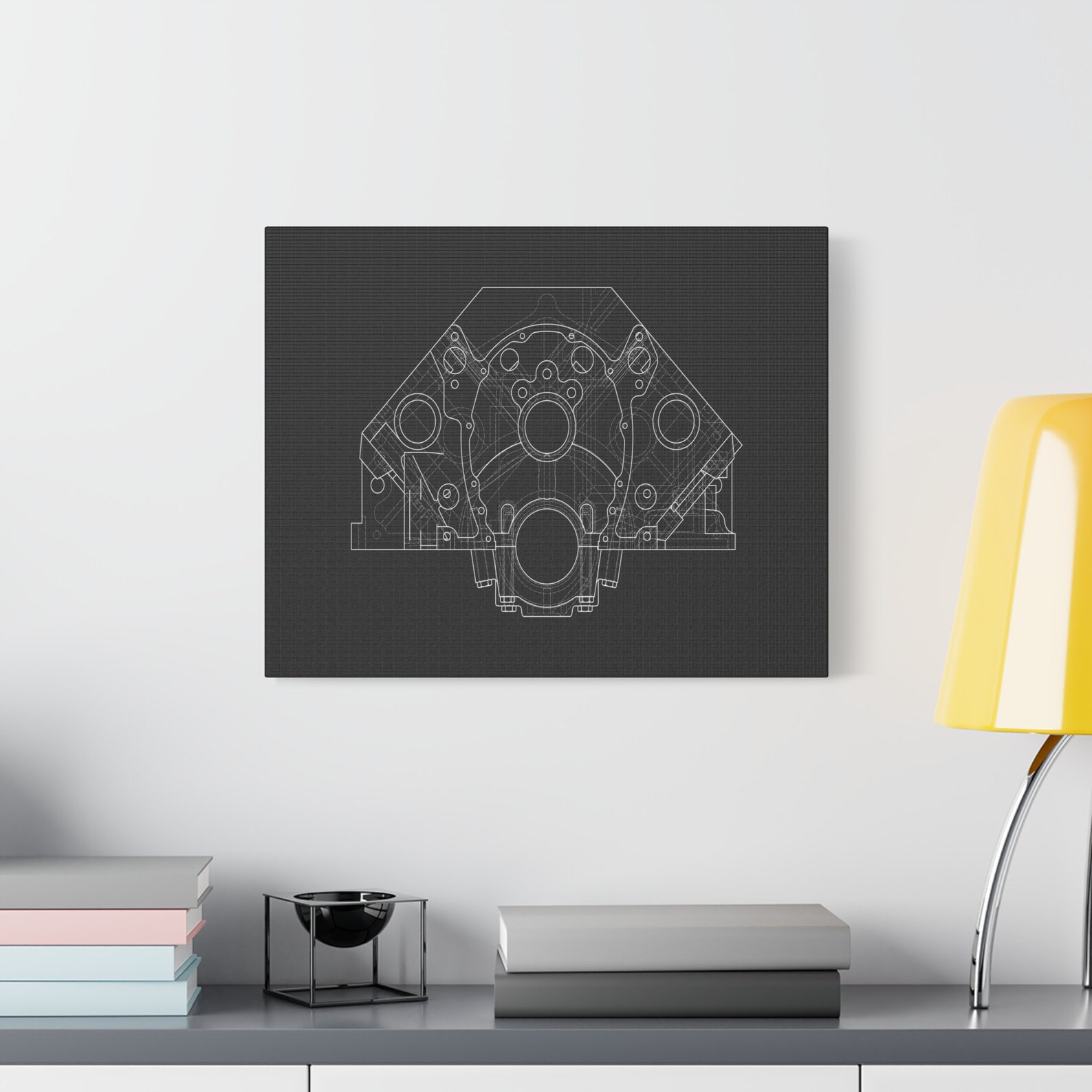 Classic Canvas - Small Block Chevy (SBC), Engine-block Blueprint Art ...