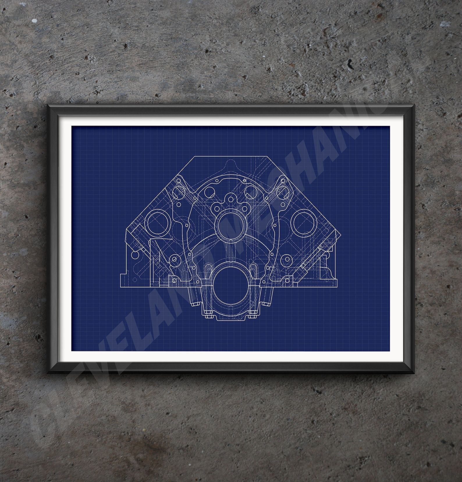 Digital - Small Block Chevy (SBC), Engine Block Blueprint Art ...