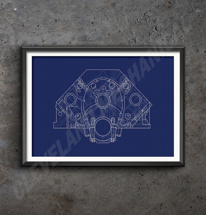 Digital - Small Block Chevy (SBC), Engine Block Blueprint Art ...