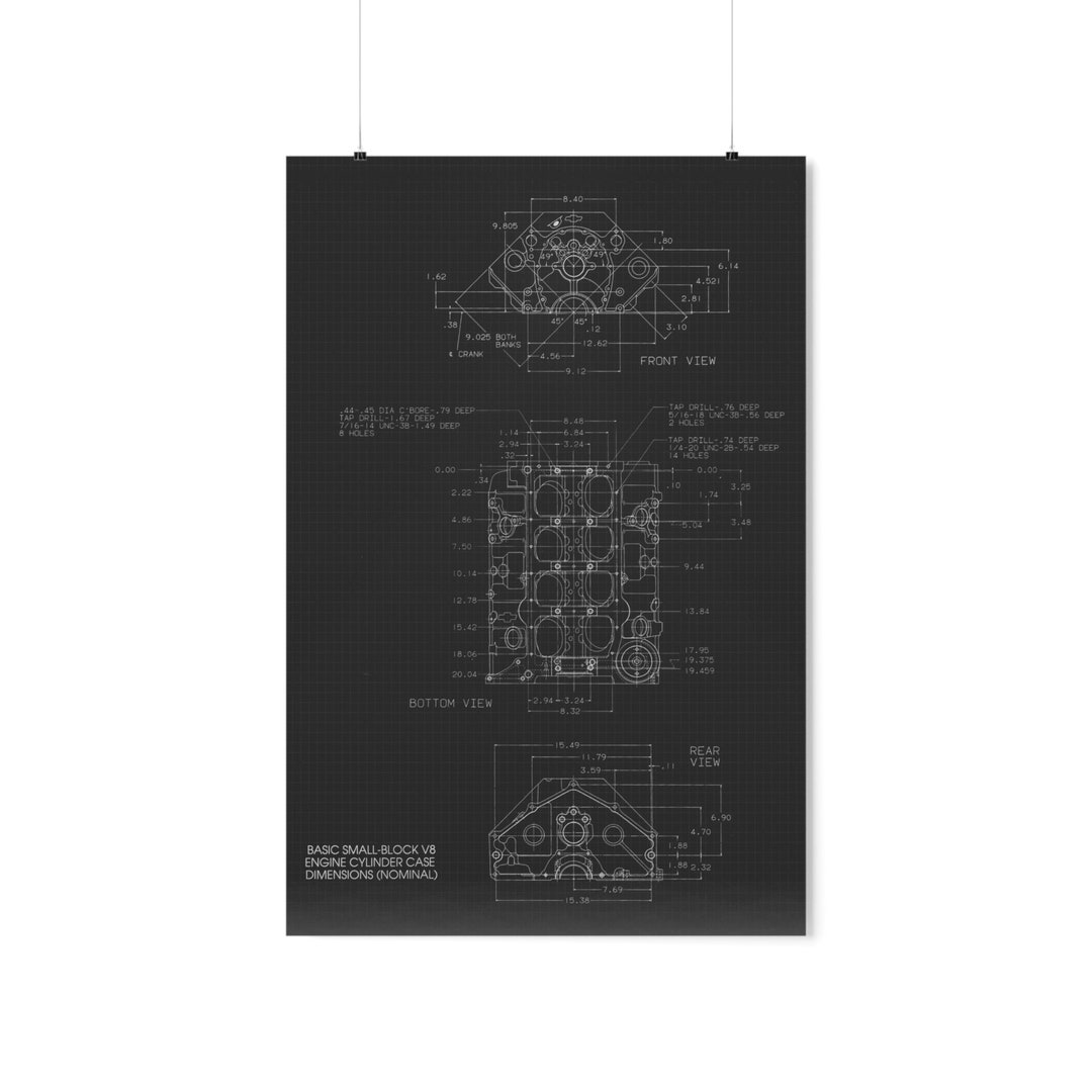 Premium Matte Posters - Small Block Chevy (SBC), Engine-block Blueprint ...