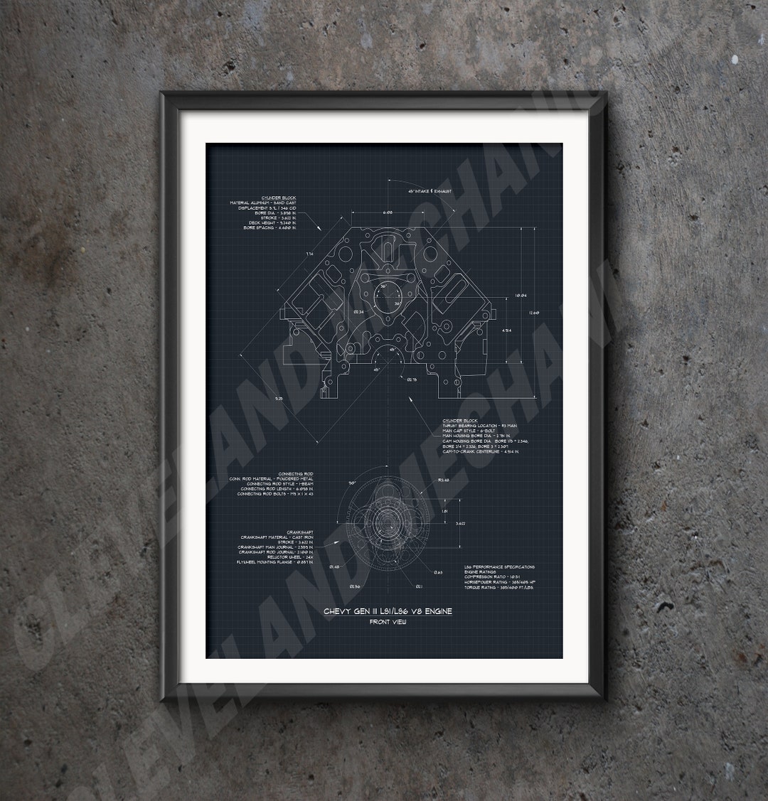 Digital - Chevy GEN 3 LS1/LS6 - Engine-block Blueprint Art Collection ...