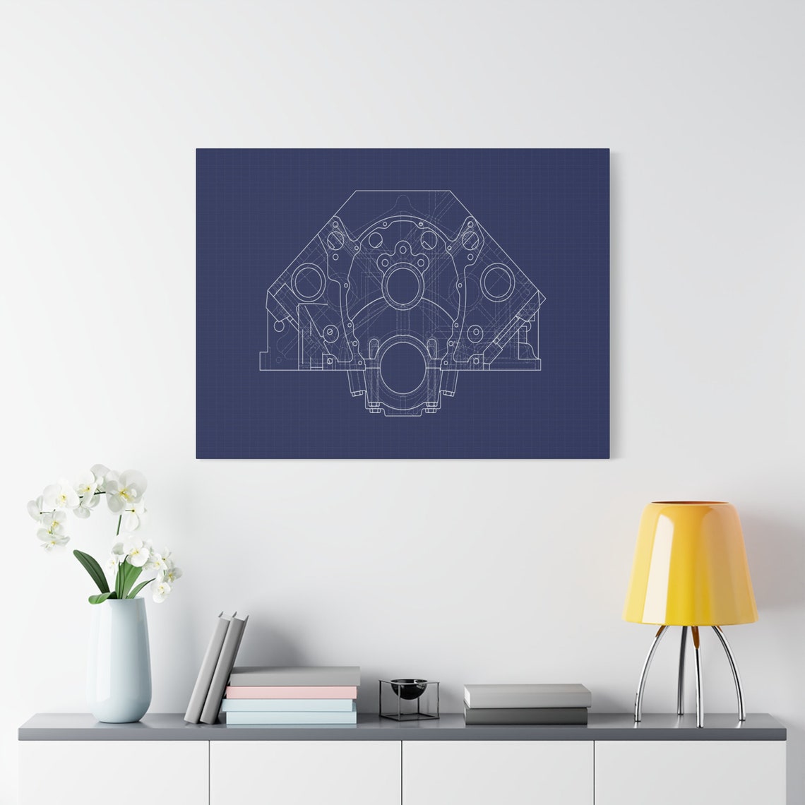Classic Canvas - Small Block Chevy (SBC), Engine-block Blueprint Art ...