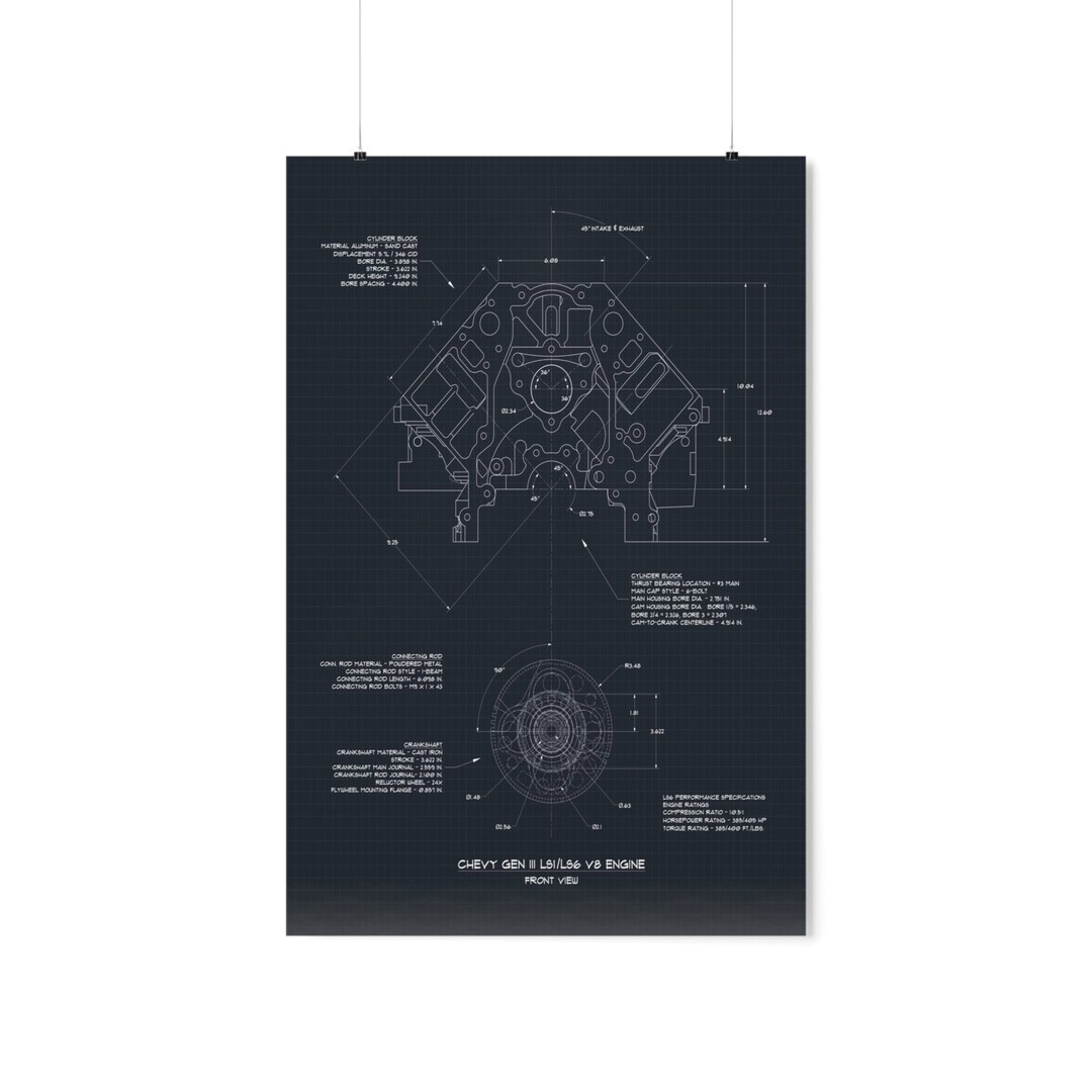 Print - Chevy GEN 3 LS1/LS6 - Engine-block Blueprint Art Collection ...