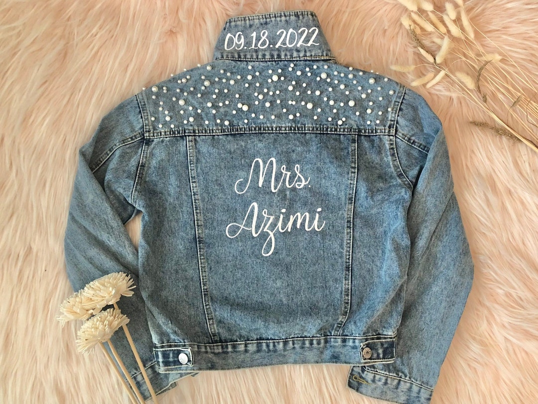 Bride Jean Jacket - Pearl Jean Jacket - Embroidered Denim Jacket ...